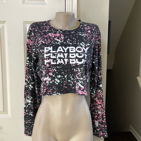 PLAYBOY | Tops | Nwt Playboy X Missguided Plus Logo Acid Wash Crop Ls ...